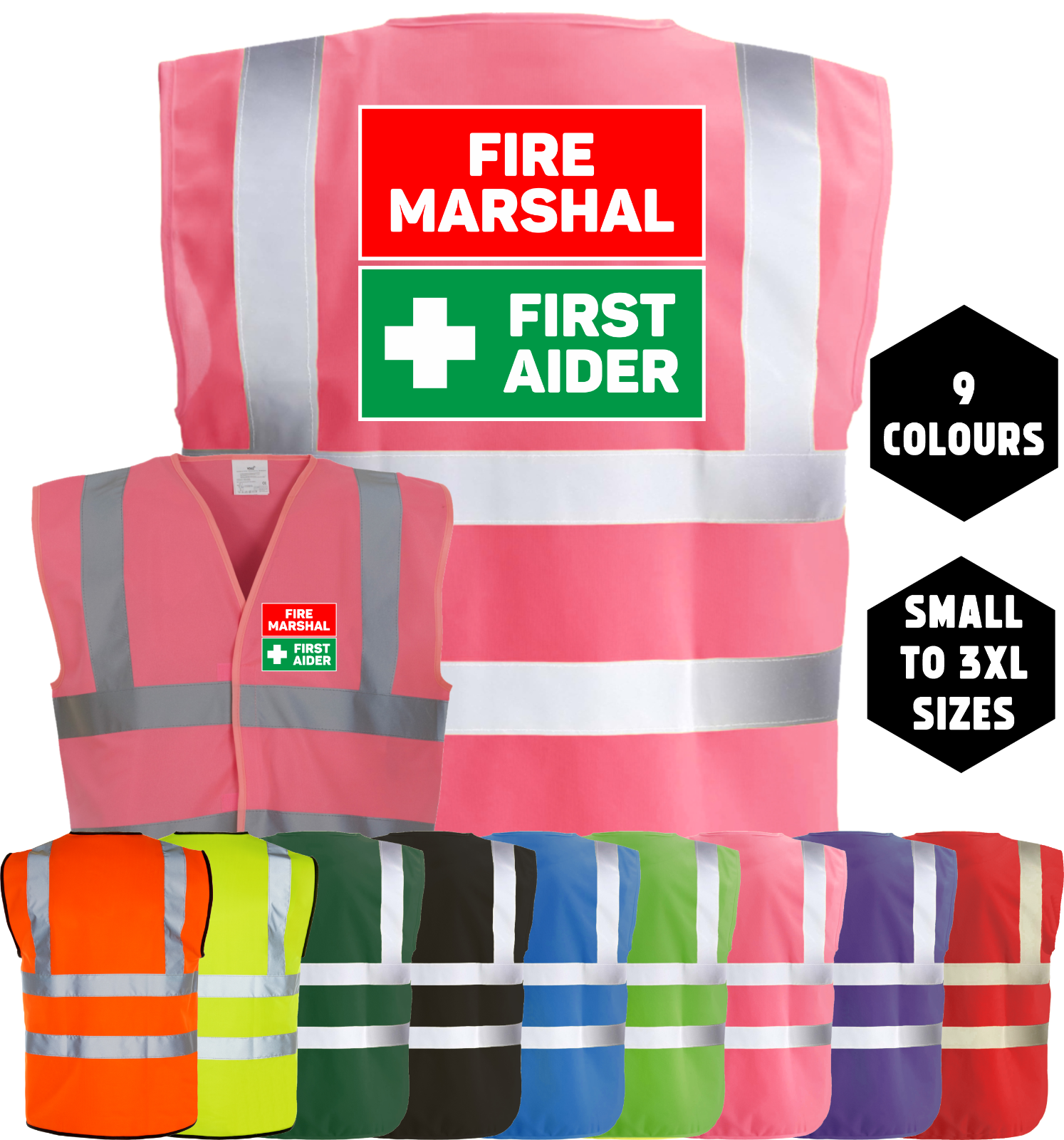 FIRE MARSHAL FIRST AIDER Hi-Vis High-Vis Visibility Safety Vest ...