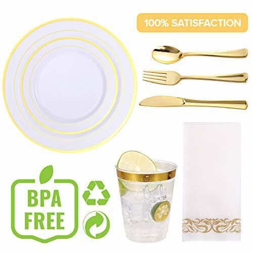 Focus Line 350 Piece Disposable Gold Dinnerware Set for Party or ...
