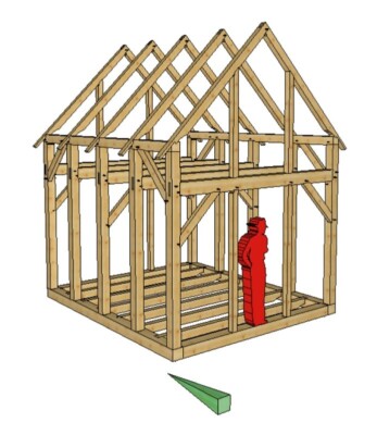Timber Frame Shed Plans size 12' x 14' two doors, printed plans on 8 1 ...
