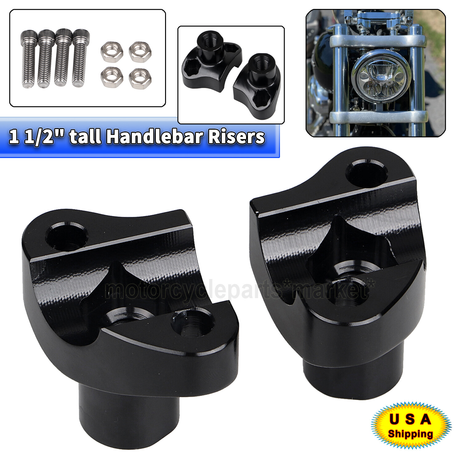 1 1/2" Tall Handlebar Risers For Harley Dyna Street Bob Heritage ...