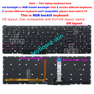 US RGB Backlit Keyboard For Acer Nitro 5 AN517-41 AN517-53 AN517-54 ...