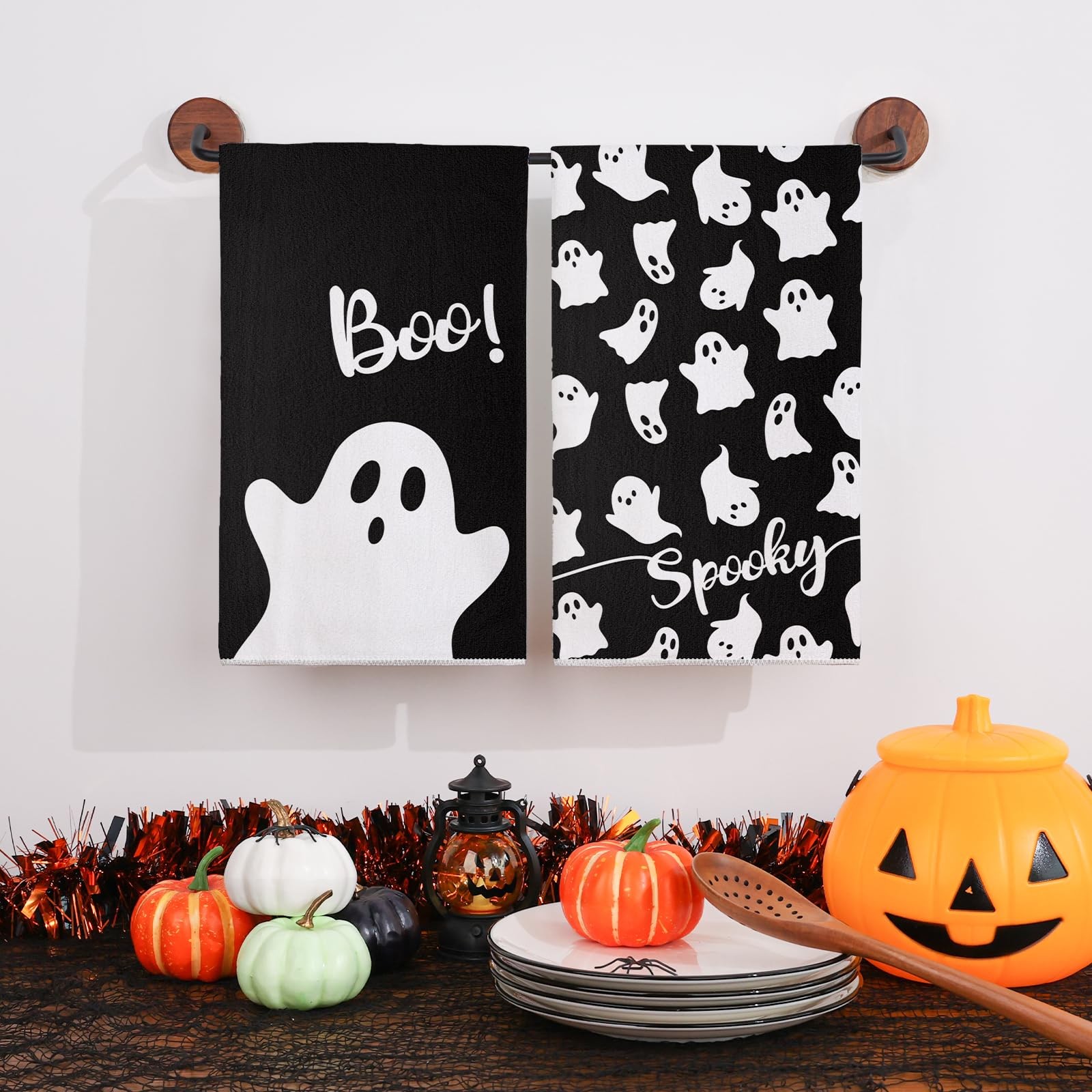 Halloween Kitchen Towels 18x26 Inch Set of 2, Spooky Ghost Boo ...