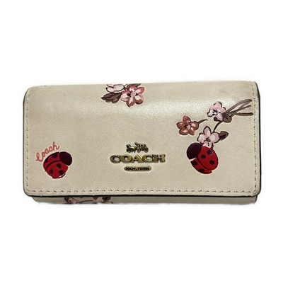 COACH Key Case 6419 Beige Red Multi Ladybug Motif Leather 6 Hook Key ...