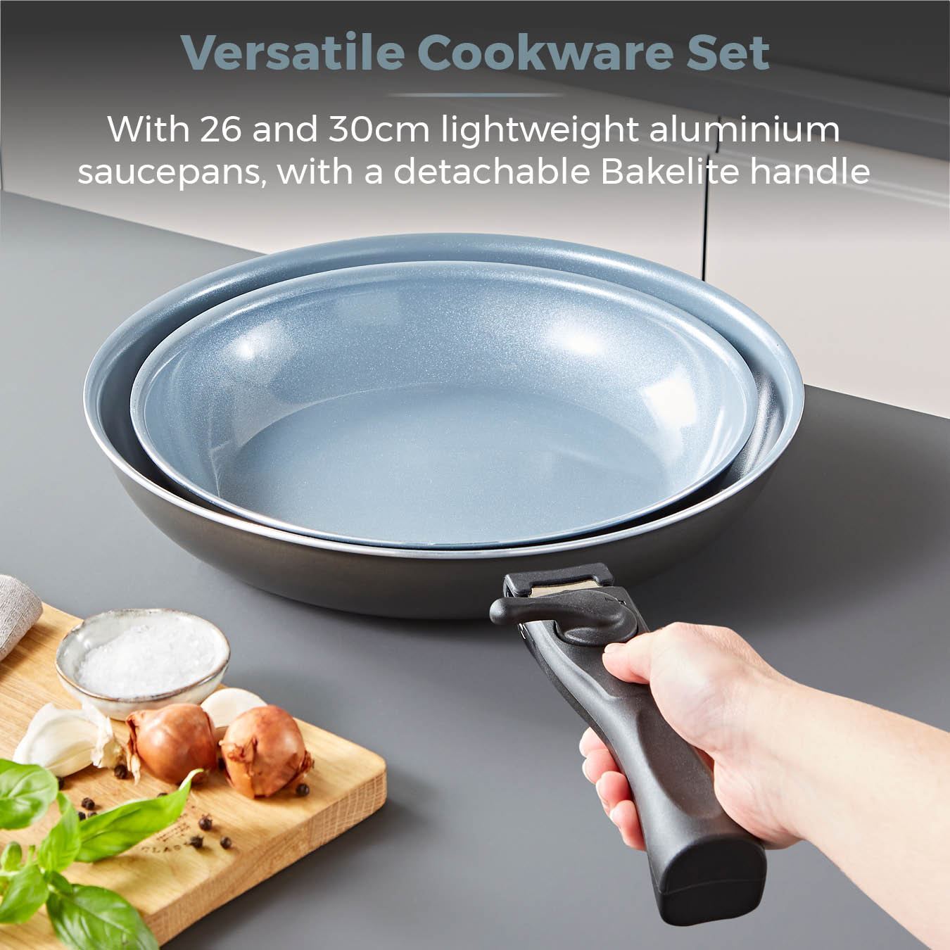 Tower Freedom Stackable Cookware Set, 3 Piece, Ceramic Non-Stick, Grey ...