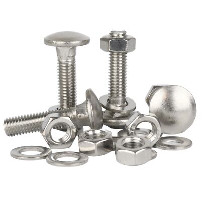 M5 Carriage Bolts Coach Bolt + Hex Full Nuts & Washers Kit A2 Stainless ...