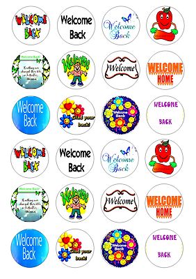 24 WELCOME BACK CUPCAKE TOPPER WAFER RICE EDIBLE FAIRY CAKE BUN TOPPERS ...