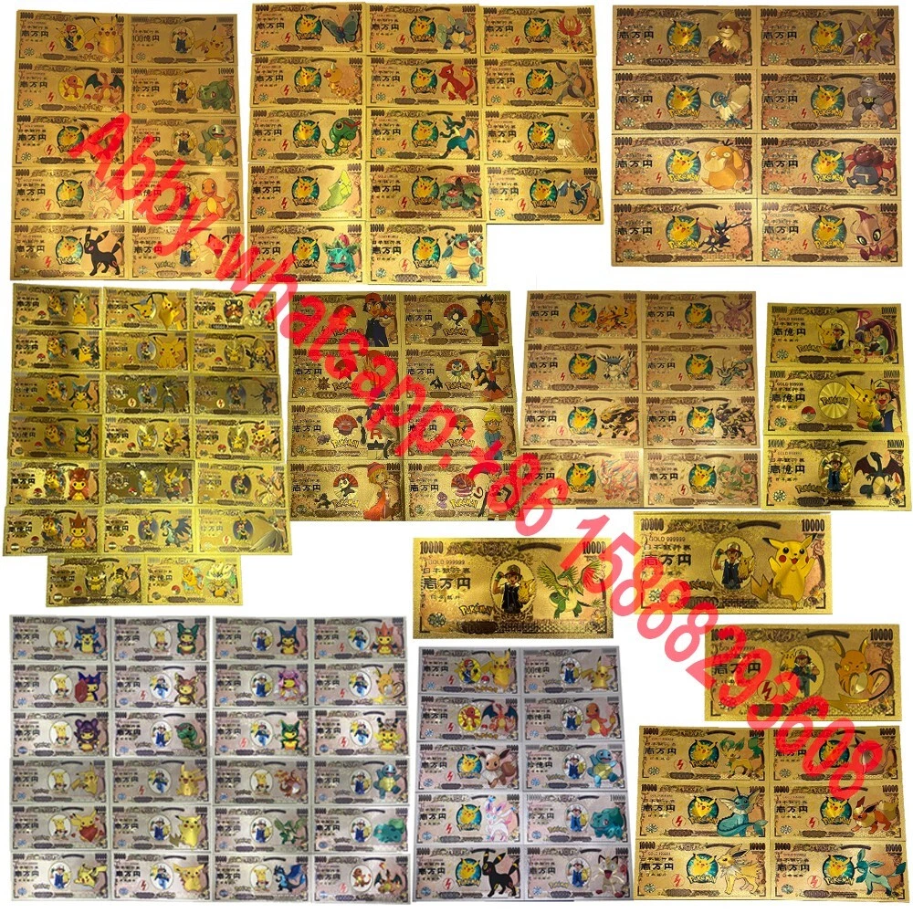 Купить Ибей | 114 types Poke-mon gold plated banknote Anime pikachu ...