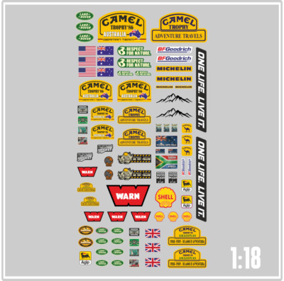 1:18 RC Car Aufkleber - Trophy Defender Landrover Camel ONE LIFE ...