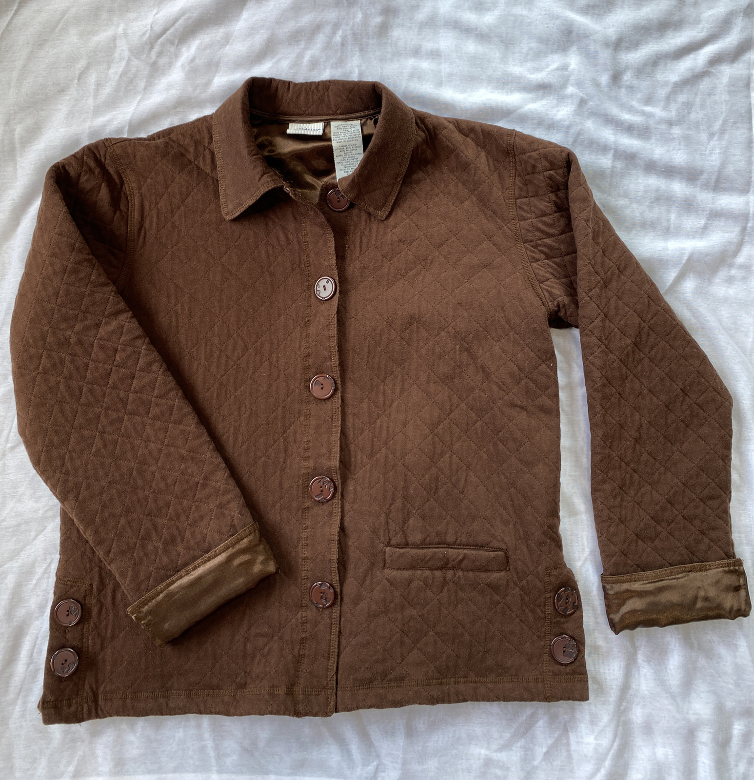 White Stag Brown Quilted Jacket With Satin Cuffs Butt… - Gem