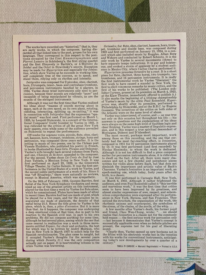 Edgard Varese LP Density Integrales Offrandes Hyperprism Octandre ...
