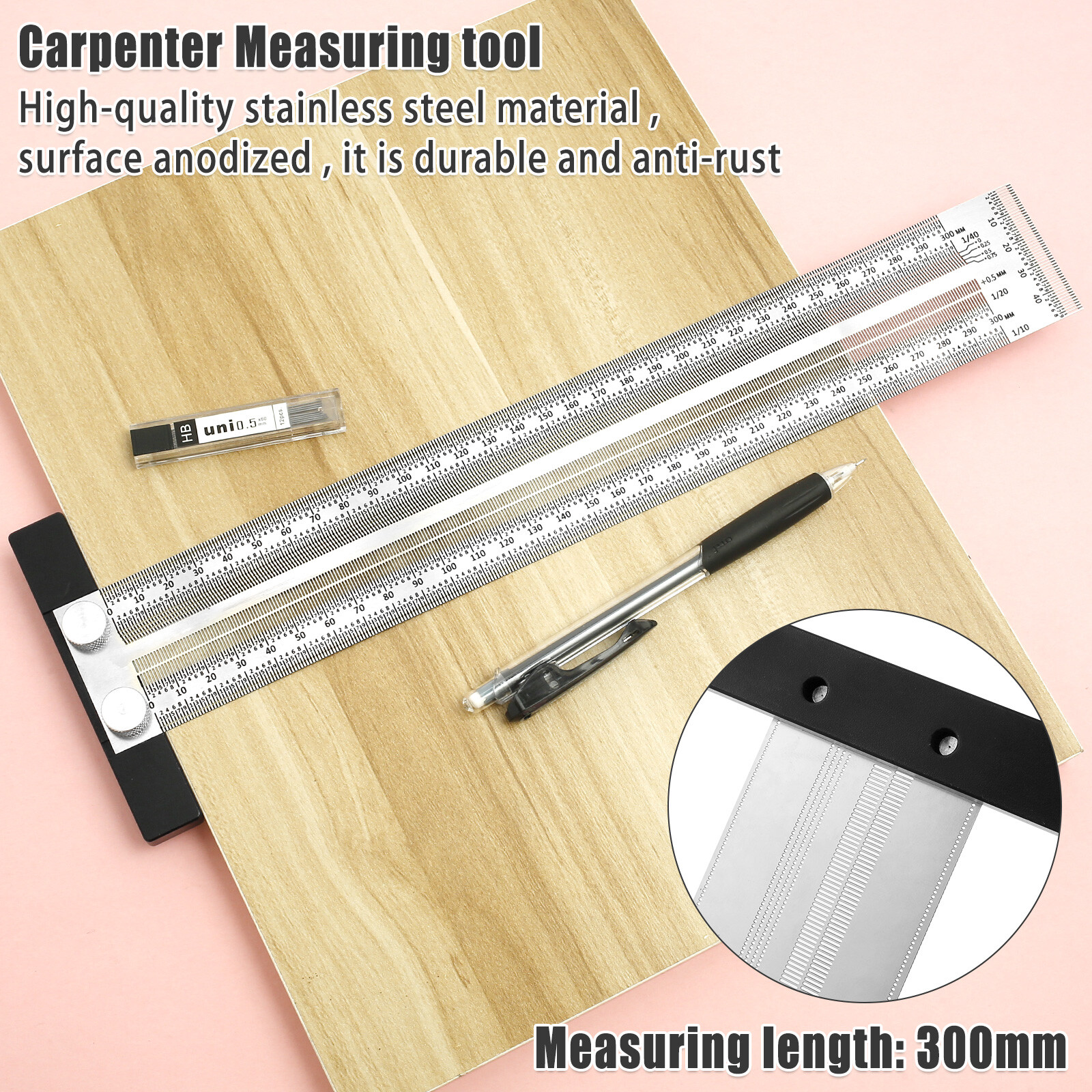 T‑Type Ruler 300mm Stainless Steel Scribing Rulers High Precision ...