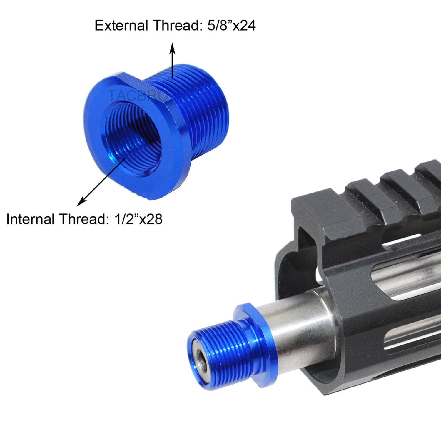 Aluminum Muzzle Adapter 1/2x28 Female to 5/8x24 Male w/Crush Washer ...