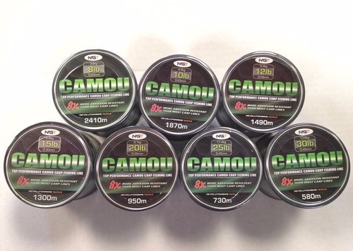Camo Bulk Spool Fishing Mono Line 8lb 10lb 12lb 15lb 25lb or 30lb Carp ...
