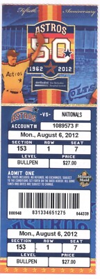 2012 Astros vs Nationals Ticket: Marwin Gonzalez HR/Craig Stammen win ...