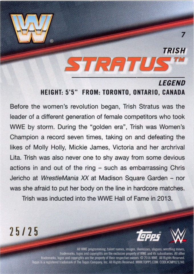 2016 TOPPS WWE DIVAS REVOLUTION TRISH STRATUS AUTHENTIC AUTOGRAPH # 25/ ...