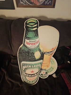 Heineken BOTTLE Metal Tin Tacker BEER Sign 30x18 Vintage rare BAR Decor ...