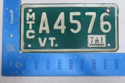 Vermont Vt License Plate Tag Motorcycle MC 1969 1971 M 4576 Green ...