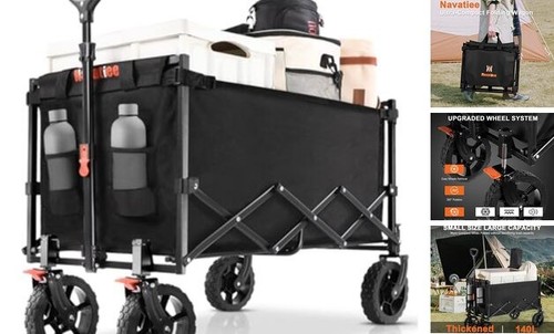 140L Wagon Cart Foldable, Large Capacity Collapsible Wagon with ...