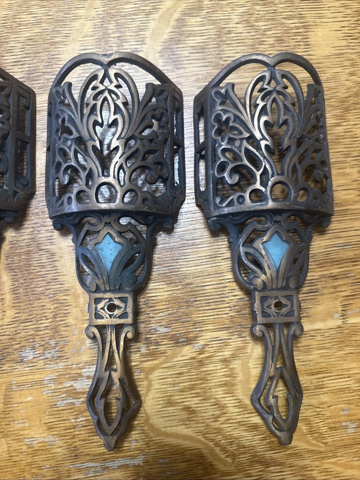 4 Antique Solid Cast Bronze Wall Mount Sconce Parts Filigree Bulb ...