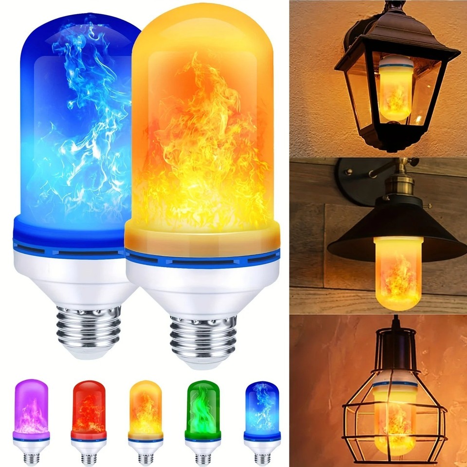 2PCS LED Flame Effect Fire Bulb Flickering Atmosphere Green Flame Light ...