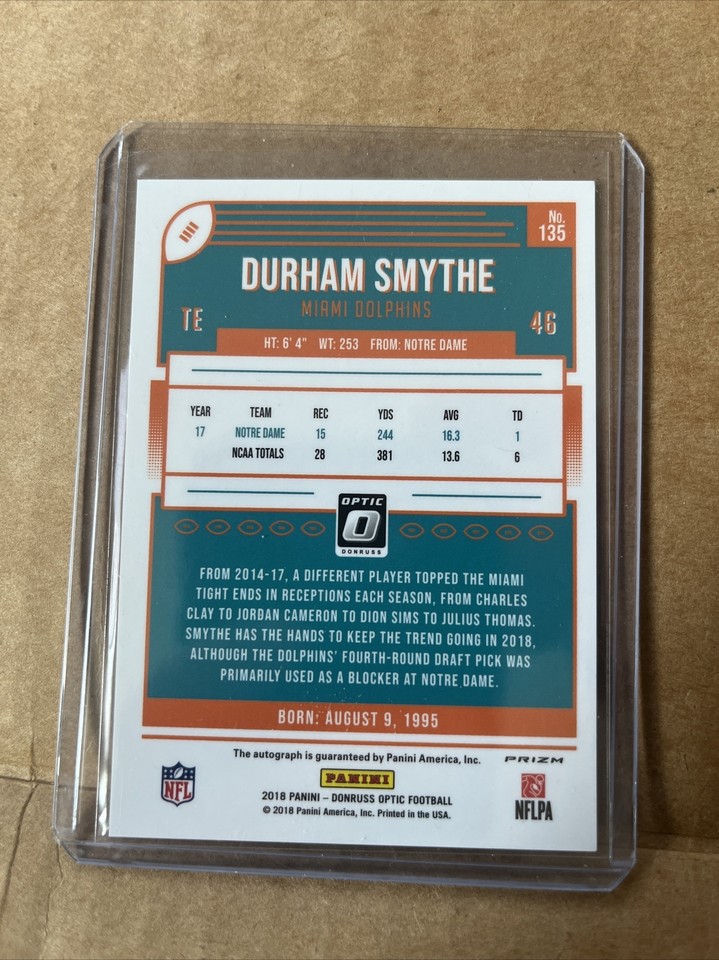 2018 OPTIC AUTO AUTOGRAPH DURHAM SMYTHE ROOKIE CARD | eBay