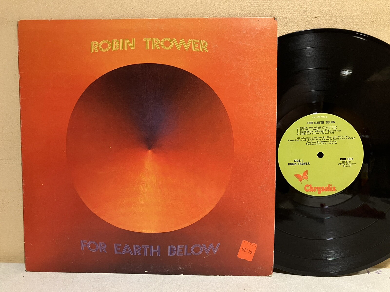 Robin Trower For Earth Below LP 1975 Chrysalis Records CHR-1073 VG+/VG+ ...