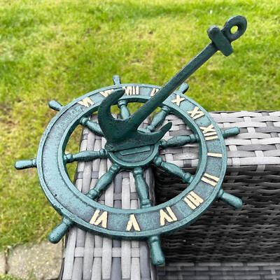Cast Iron Green Anchor Sundial 24cm Garden Ship Wheel Anchor Nautical ...