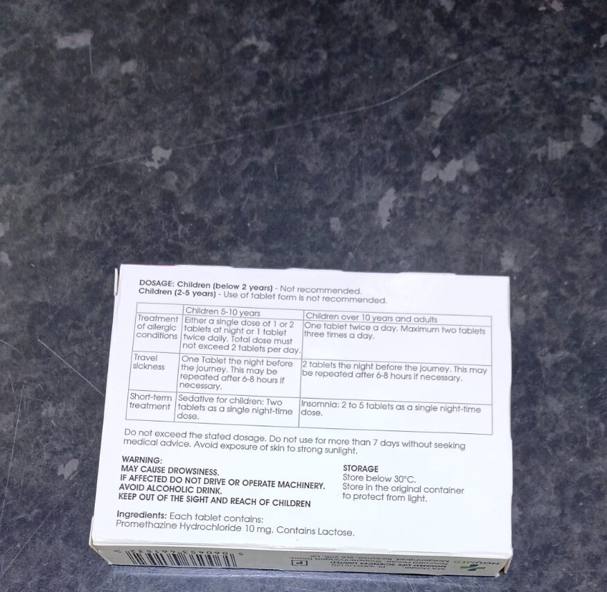 Promethazine 10mg - Travel Sickness, Sleep Aid, Allergy Relief - 56 ...