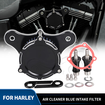 CNC Black Cut Air Cleaner Blue Intake Filter For Harley Dyna FXDB FXDF ...