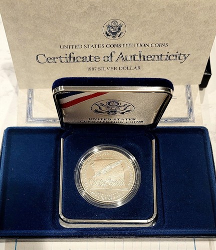 BEAUTIFUL 1987-S PROOF U.S Constitution $1 Silver Coin w/ COA & blue ...