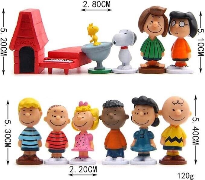 Peanuts Gang Cake Decor Set - 12 Pcs Charlie Brown & Friends Figurines ...
