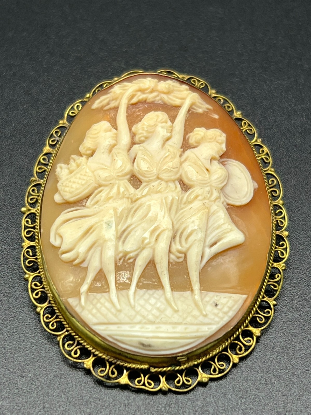 Antique Shell CAMEO BROOCH 3 DANCERS - Gem