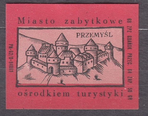 POLAND 1968 Matchbox Label Z#90p. IV, Przemyśl, historic city center of ...