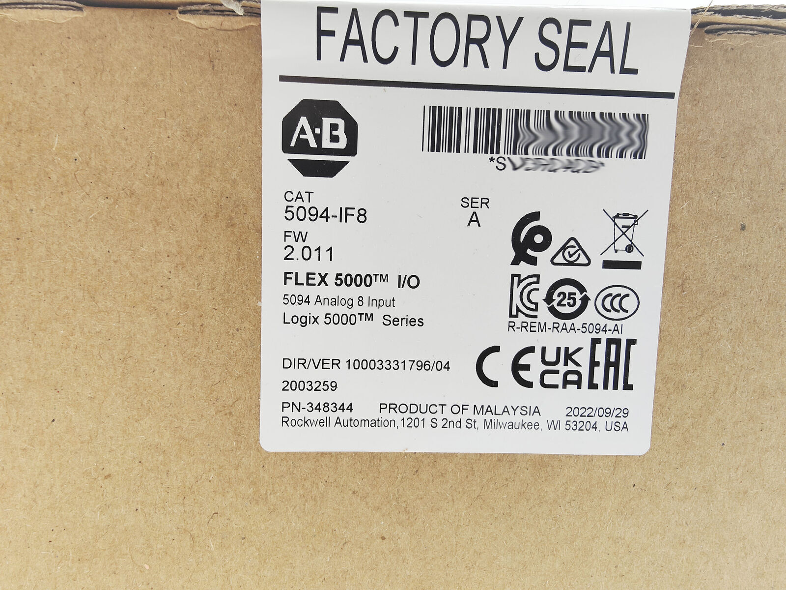 New Factory Sealed Allen Bradley 5094-IF8 Ser A Flex 5000 Input 8 ...
