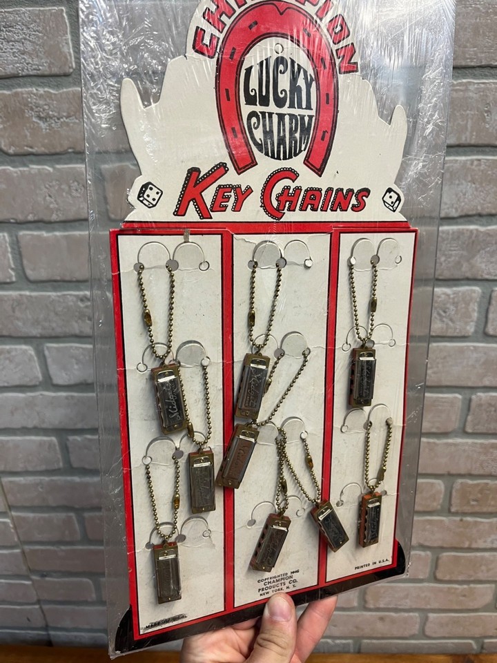 Vintage 1945 Champion Lucky Charm Harmonica Key Chain Store Display ...