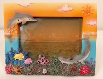 3D Ocean, Dolphins, Coral Reef & Sunrise Picture Frame 6.25x5 Holds 3x5 ...