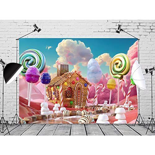 SVBright Candyland Backdrop Cartoon Candy Lollipop Cotton 7Wx5H Pink ...