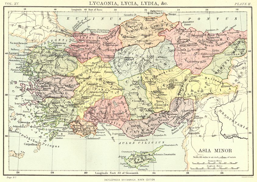 TURKEY. Asia Minor. Lycaonia, Lycia, Lydia. Britannica 9th edition 1898 ...