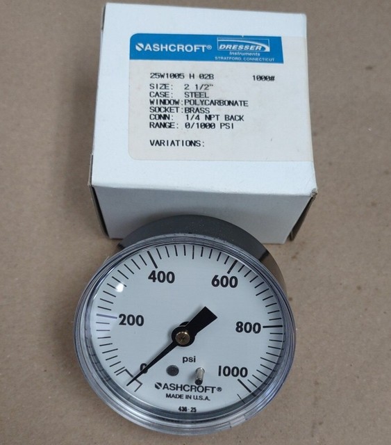 Ashcroft 25W1005 H 02B 1000# Pressure Gauge 25W1005H02B1000# (Pack of 2 ...