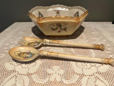 Large Vintage Salad Bowl & Servers - F & Sons Cranford Blush Ware ...