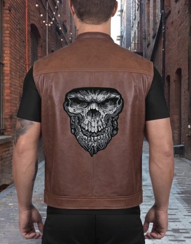 Evil Skull Sew On Embroidered Motorcycle Large Jacket Back Patch 12 ...