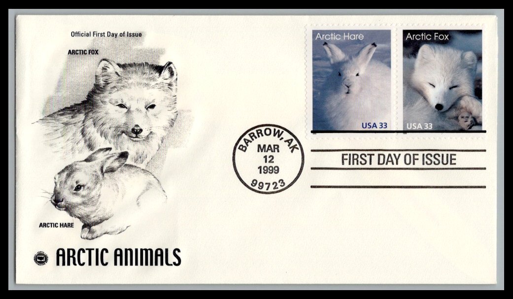 US FDC # 3288,3289 33c Artic Hare & Fox PCS 1999, 9p3691 | eBay