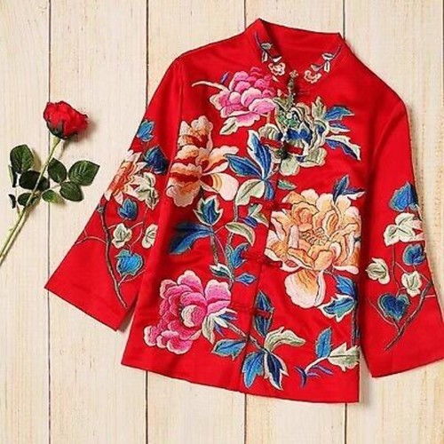 Chinese Style Retro Qipao Tops Women Stand Collar Floral Embroidery ...