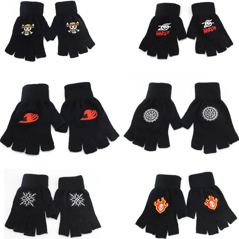 NEW Anime Black Butler Fairy Tail Half Finger Plush knit Gloves Cosplay ...