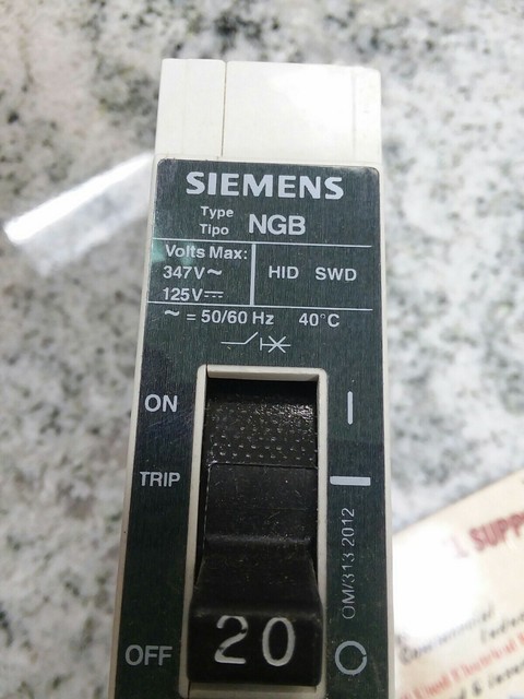 Siemens 20a 20 Amp 1 Pole Circuit Breaker Type NGB NGB1B020 for sale ...