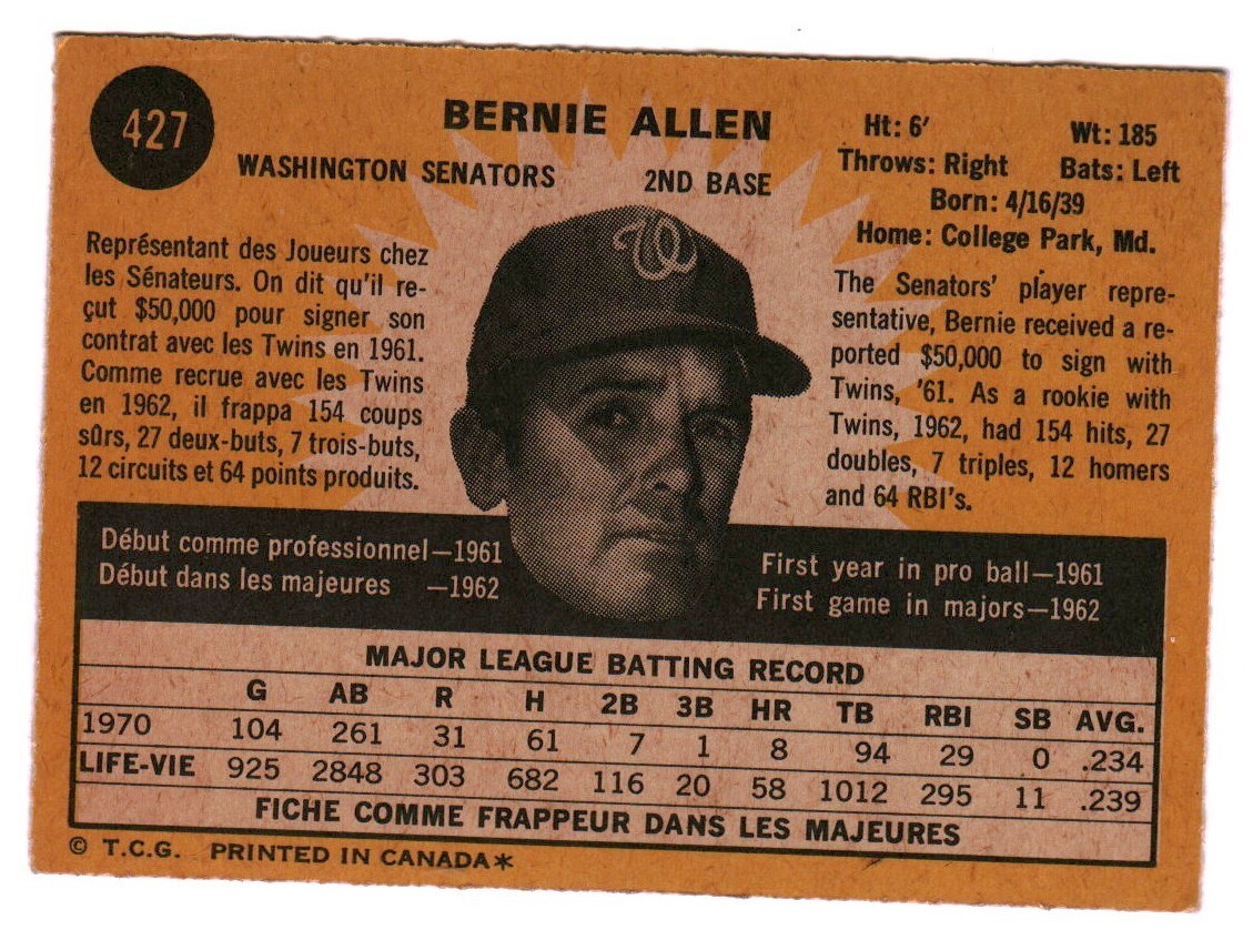 1971 O-Pee-Chee - #427 Bernie Allen for sale online | eBay