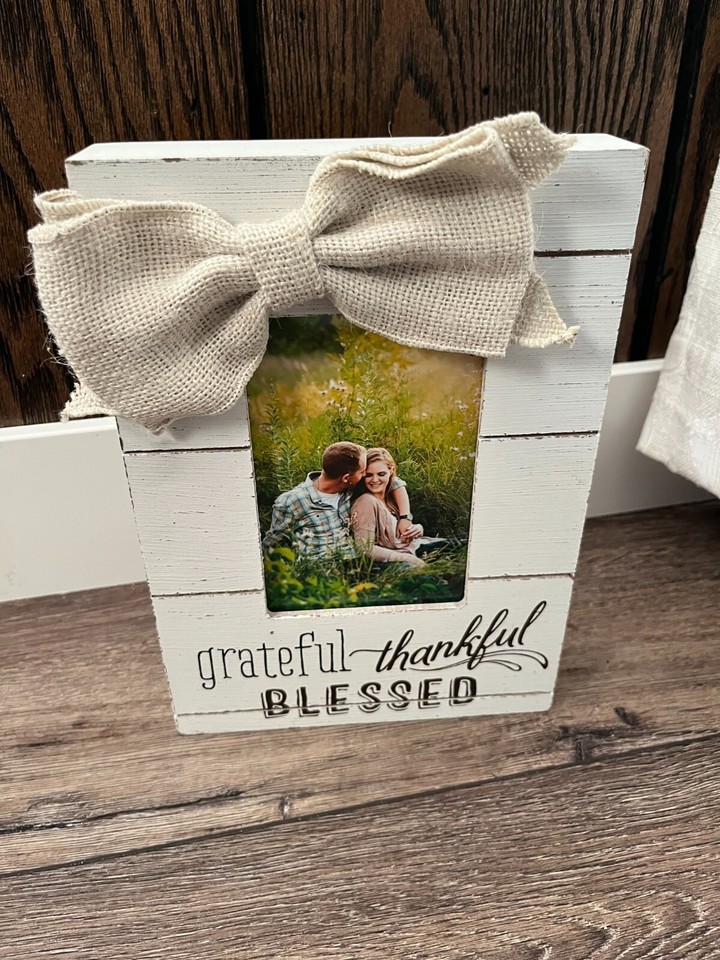 4x6 Wood Picture Frame with Glass and Burlap Bow grateful thankful ...