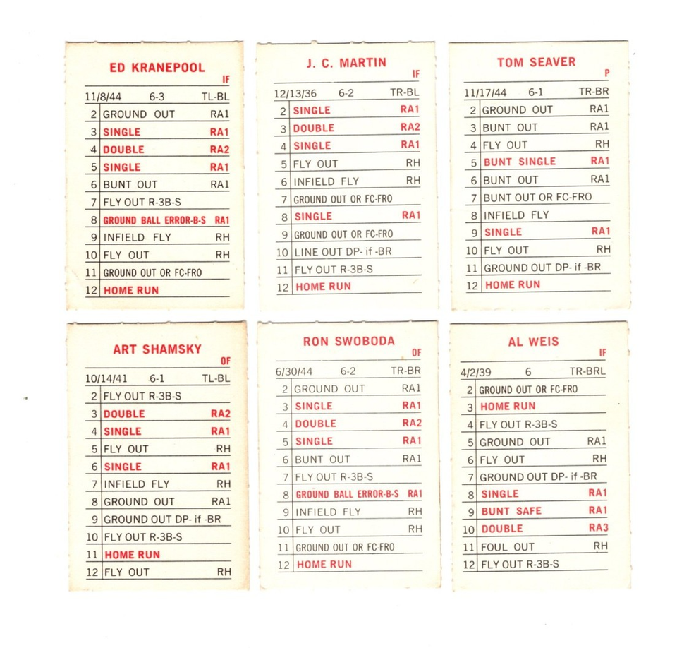 1969 Milton Bradley NEW YORK METS complete team set 16 cards VG/EX EX ...