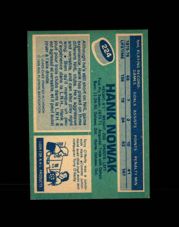 1976 O-Pee-Chee Hockey #224 Hank Nowak STARX 8 NM/MT CS82214 | eBay