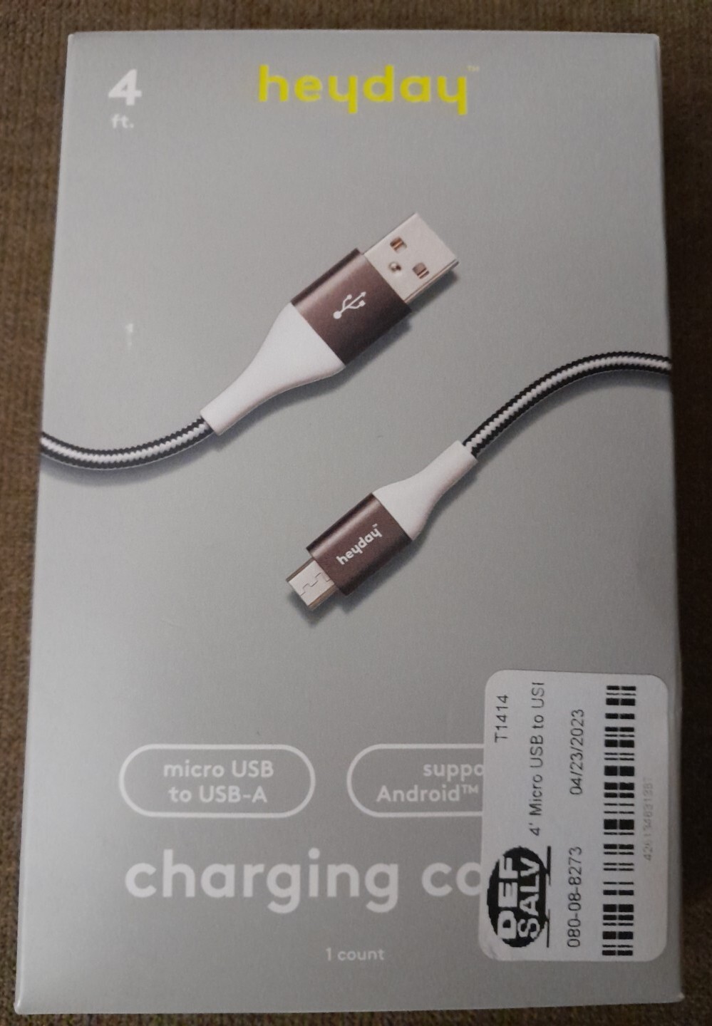 4' micro usb to usb-a braided cable - heyday™ black/white/gunmetal ...